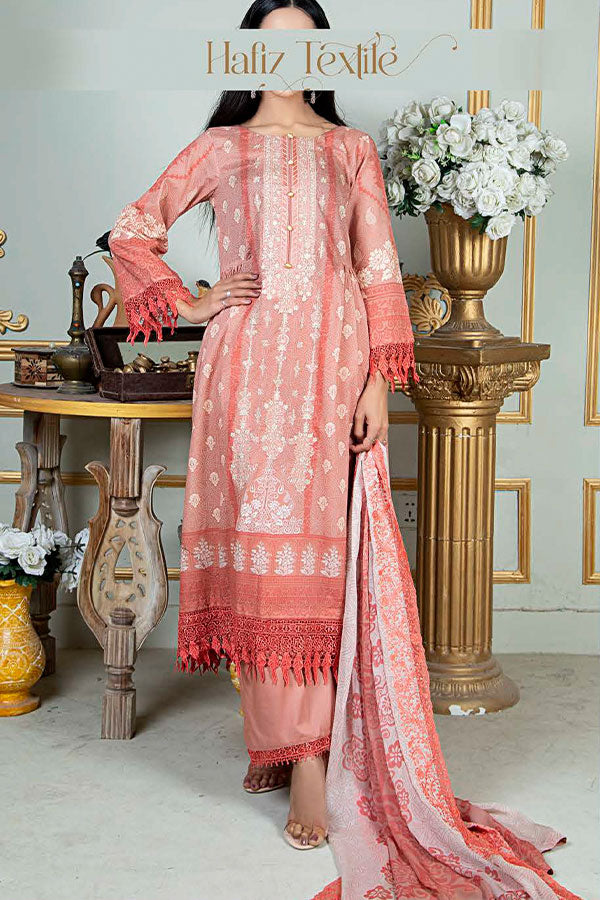 Noor E/Zari Lawn C/Dupatta'23 D#58 (D Peach) – Tradition Stores