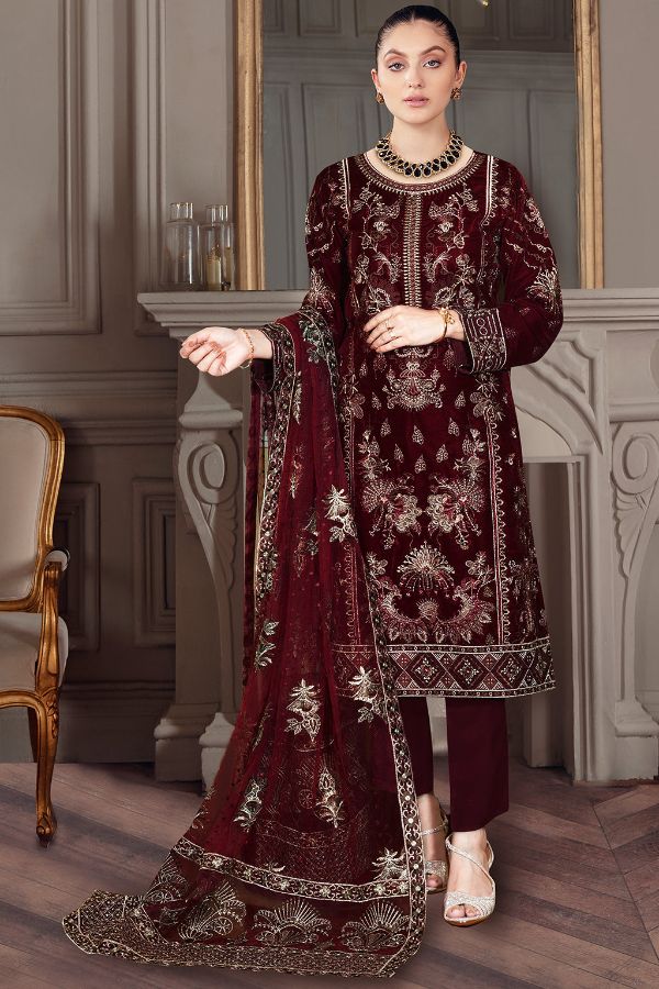 Ramsha Velvet Collection`22 VB#401 (Maroon) – Tradition Stores