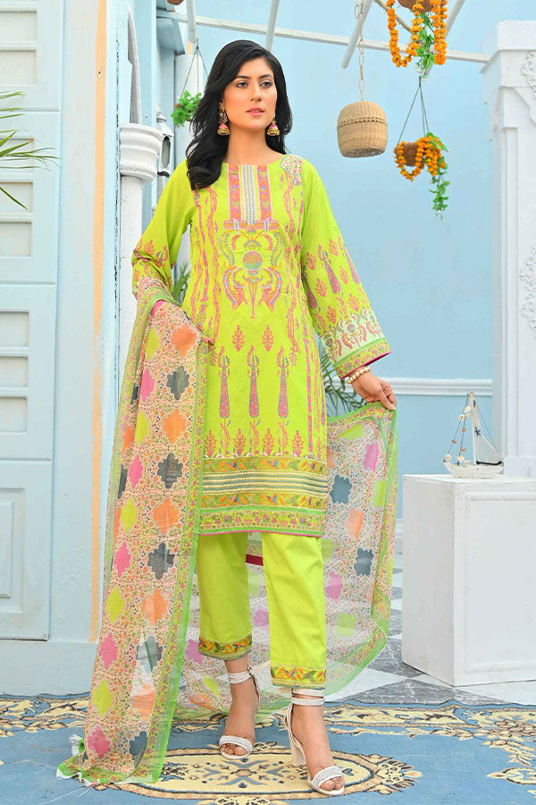 Feroza Digital Emb Lawn`22 Parrot – Tradition Stores