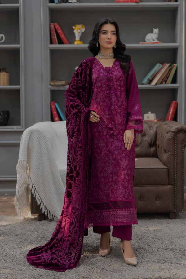 Noor Jahan Monal Velvet Shawl`25 D#1 – Tradition Stores