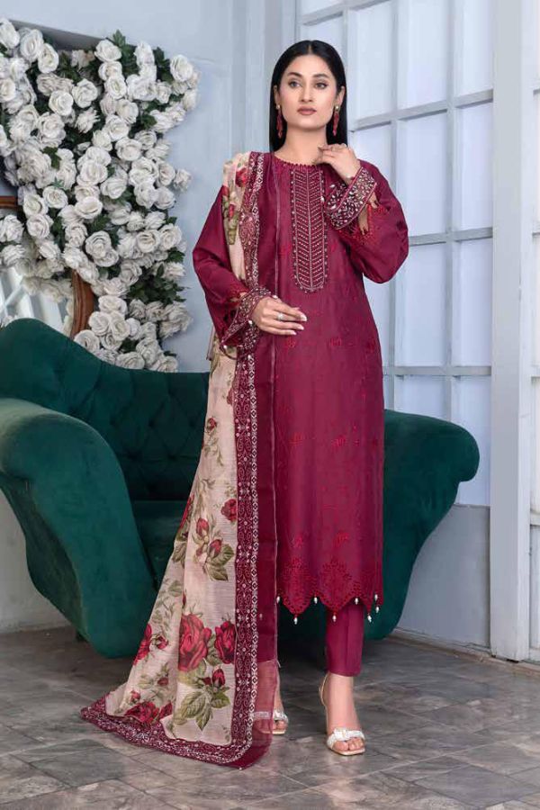 Noor Jahan Mushq Lawn`24 (Maroon) – Tradition Stores